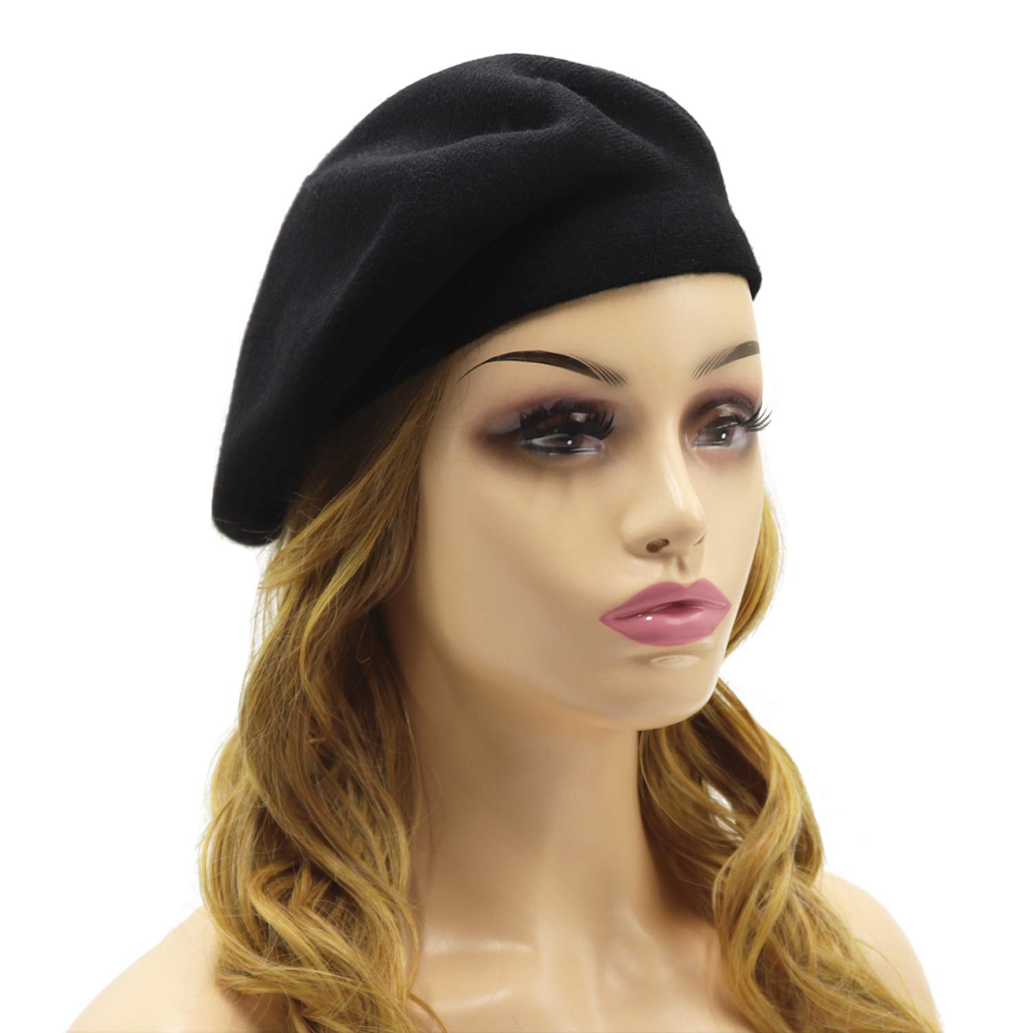 French Beret Hat,Reversible Solid Color Cashmere Beret Cap for Womens Girls Lady Adults (Black)…