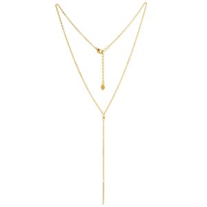 aobei pearl 18k gold vertical bar necklace long lariat y-shaped chain dainty minimalist jewelry for women