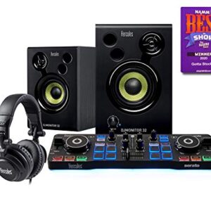 Hercules DJ Starter Kit | Starlight USB DJ Controller with Serato DJ Lite Software, 15-Watt Monitor Speakers, and Sound-Isolating Headphones