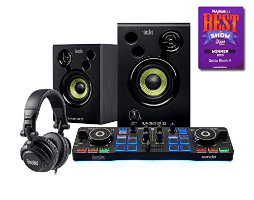 Hercules DJ Starter Kit | Starlight USB DJ Controller with Serato DJ Lite Software, 15-Watt Monitor Speakers, and Sound-Isolating Headphones