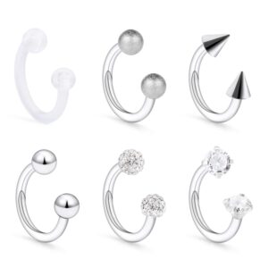 dyknasz 16g surgical steel septum rings retainers helix tragus lip hoop ring horseshoe barbell earring with clear diamond cz body piercing jewelry 8mm for women men silvertone