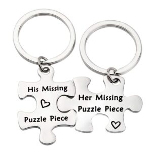 tgbje puzzle piece keychain set her missing puzzle piece,his missing puzzle piece keychain couple gift boyfriend,husband gift (his and her keychain)