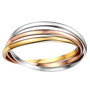 14k tricolor gold interlocking women's bangle bracelet, 7.5"