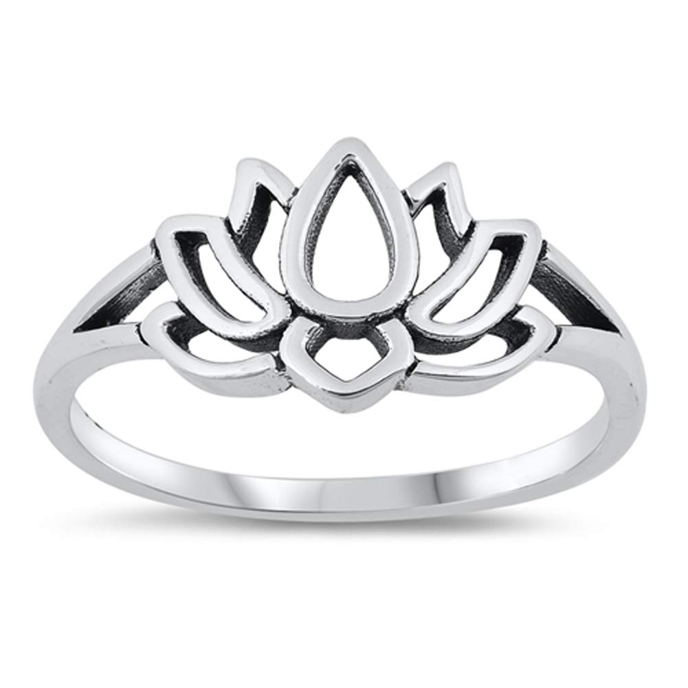 Oxidized Lotus Flower Leaf Yoga Blossom Ring 925 Sterling Silver Band Size 12