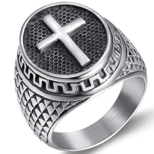 jude jewelers retro vintage stainless steel chrisitan cross religious ring (grey, 7)