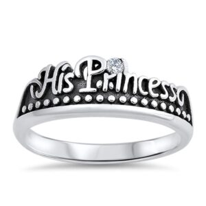 white cz his princess christian purity ring .925 sterling silver band size 8