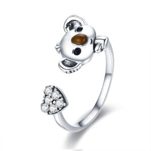 animal collection real 925 sterling silver lovely koala shape adjustable open size ring sterling silver jewelry