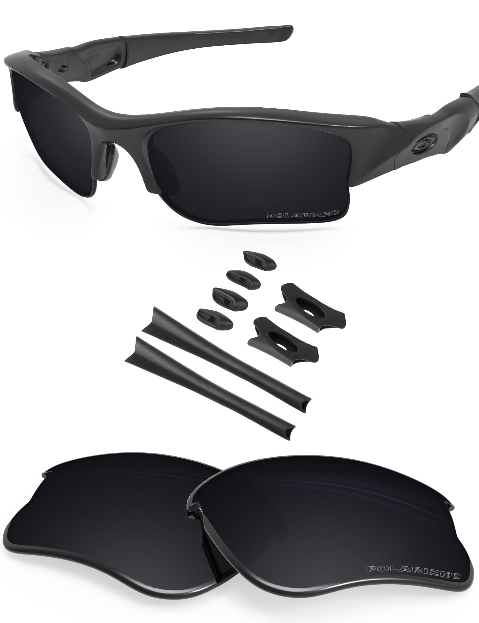 BLAZERBUCK Anti-salt Polarized Replacement Lenses & Sock Kit for Oakley Flak Jacket XLJ OO9009 - Black