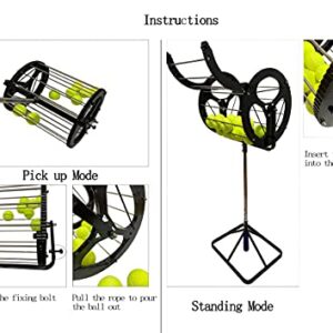 CHAOFAN 2 in 1 Tennis Balls Pickup Automatic Balls Receiver with Handle for Storage Adjustable Height Hold Up 55 Tennis Balls