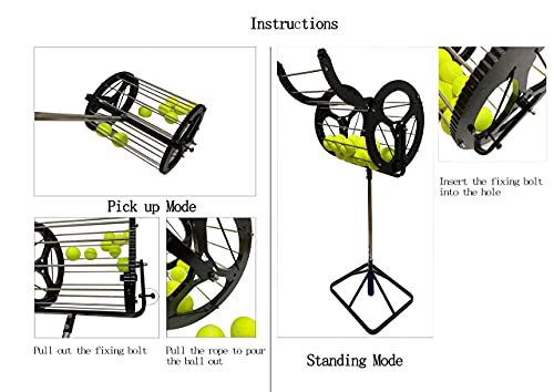 CHAOFAN 2 in 1 Tennis Balls Pickup Automatic Balls Receiver with Handle for Storage Adjustable Height Hold Up 55 Tennis Balls