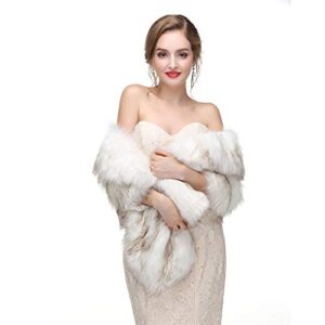 Yfe Women's Faux Fur Wraps and Shawls Wedding Fur Stole Shrug 1920 Faux Fur Scarf Coat (White)