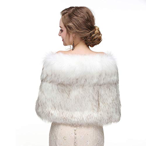 Yfe Women's Faux Fur Wraps and Shawls Wedding Fur Stole Shrug 1920 Faux Fur Scarf Coat (White)