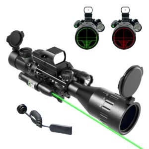 uuq 4-16x50 ao rifle scope red/green illuminated range finder reticle w/green laser - holographic reflex red dot sight - 5 brightness modes flashlight (4-16x50 ao)