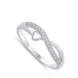 White CZ Infinity Heart Love Knot Purity Ring Sterling Silver Band Size 7