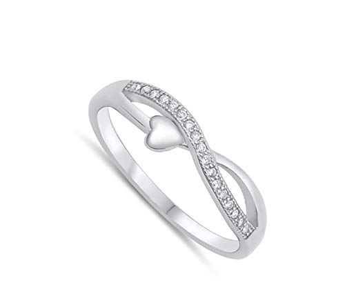 White CZ Infinity Heart Love Knot Purity Ring Sterling Silver Band Size 7