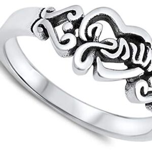 Jesus Loves You Heart Script Purity Ring New 925 Sterling Silver Band Size 6