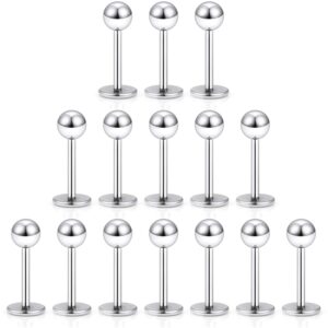 dyknasz 15pcs 20g stainless steel lip rings labret studs piercing monroe studs ear tragus helix cartilage earring jewelry 6mm bar length silvertone for women men