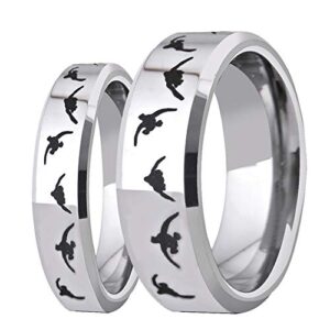 cloud dancer 6mm/8mm width lover's silver bevel wedding band with laser etched bird duck hunting outdoor ring, comfort fit (8mm width, 11)