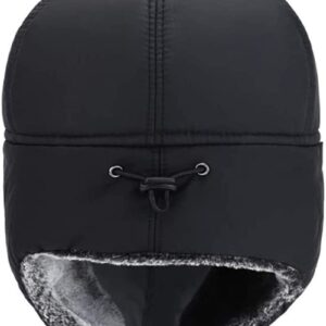 Winter 3 in 1 Thermal Fur Lined Trapper Hat with Ear Flap Full Face Warmer Cover Windproof Insulated Baseball Cap Cycling Motorcycle Snow Ski Hat Headwear (Black)