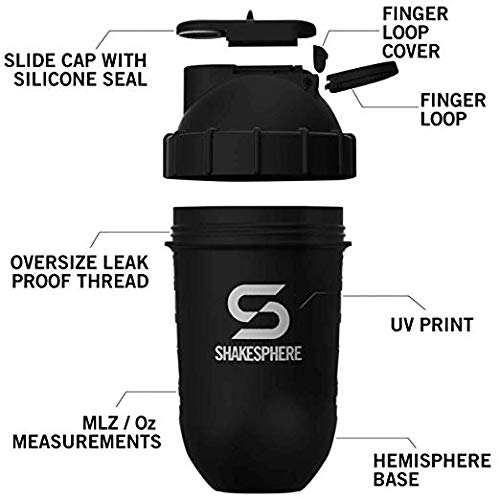 SHAKESPHERE Tumbler: Protein Shaker Bottle and Smoothie Cup, 24 oz - Bladeless Blender Cup Purees Raw Fruit with No Blending Ball - Drink Powder Mix Shake Mixer for Pre Workout, Gym (Frosted White)