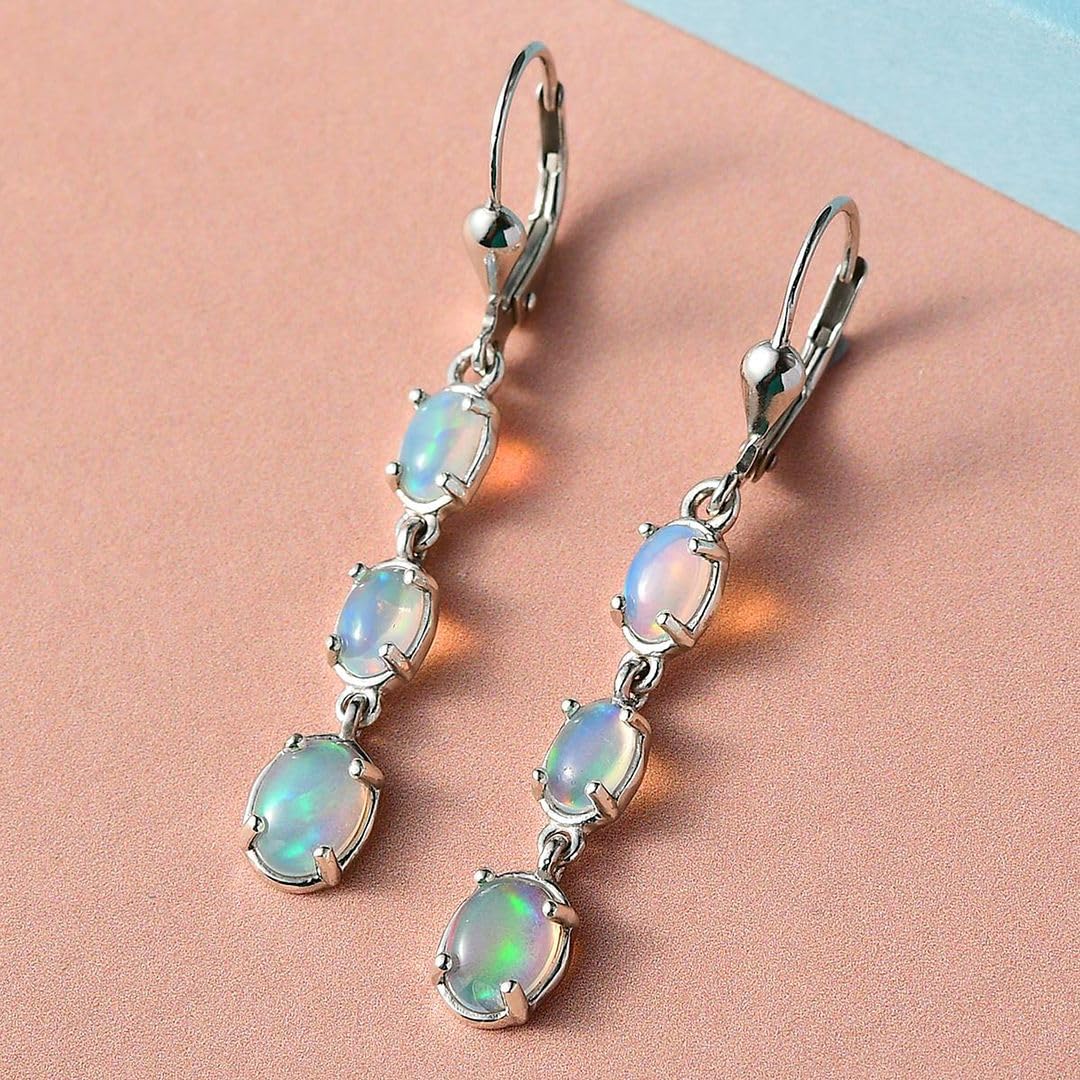 Shop LC Opal Earrings for Women 925 Sterling Silver Long Drop Dangle Earrings for Women Gemstone Opal Jewelry Birthday Gifts for Women