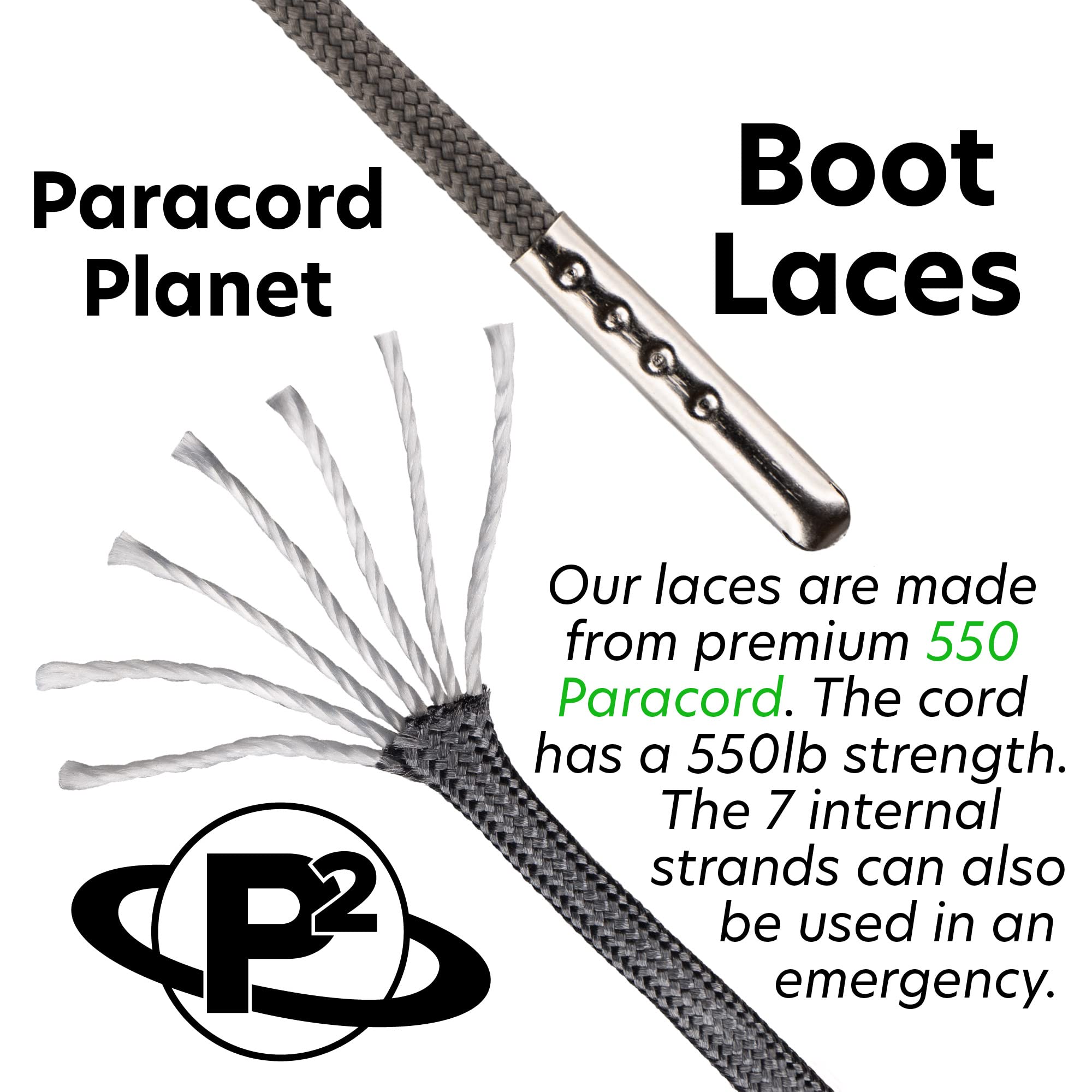 Paracord Planet 550 Paracord Boot Laces Milspec Paracord Boot Lace – Available in 52 and 72 Inch Lengths (54 Inch, Black)