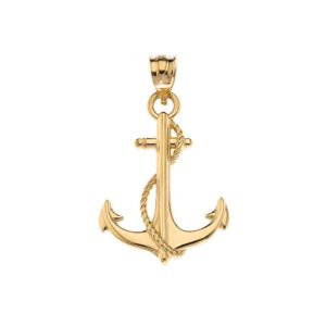 calirosejewelry 10k anchor nautical rope sailor navy charm pendant in yellow gold