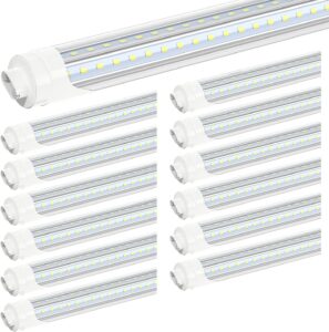 jesled r17d/ho 8ft led bulbs - (12 pack) rotate v shape, 5000k daylight 72w, 7200lm, 110w equivalent f96t12/dw/ho, clear cover, t8/t10/t12 replacement, dual-end powered, ballast bypass