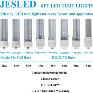 JESLED R17D/HO 8FT LED Bulbs - (12 Pack) Rotate V Shape, 5000K Daylight 72W, 7200LM, 110W Equivalent F96T12/DW/HO, Clear Cover, T8/T10/T12 Replacement, Dual-End Powered, Ballast Bypass