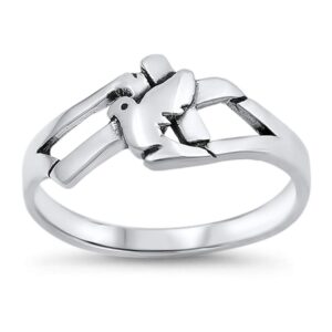 cross dove jesus savior christian love ring .925 sterling silver band size 6