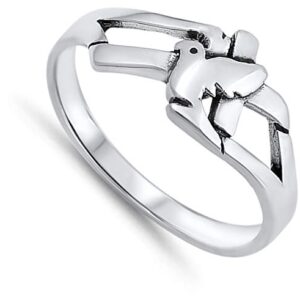 Cross Dove Jesus Savior Christian Love Ring .925 Sterling Silver Band Size 6