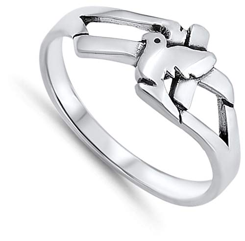 Cross Dove Jesus Savior Christian Love Ring .925 Sterling Silver Band Size 6