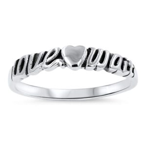 love can wait heart script purity ring new .925 sterling silver band size 7