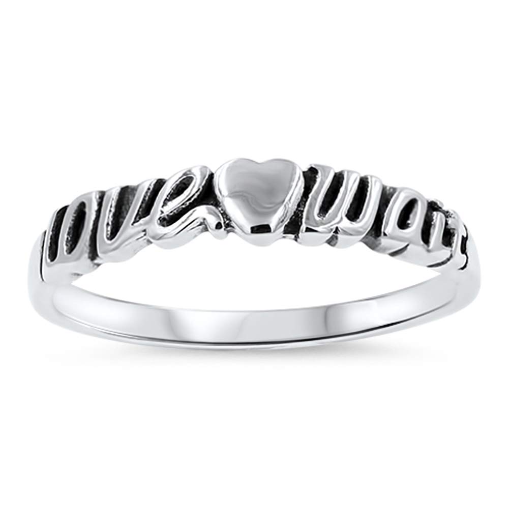 Love Can Wait Heart Script Purity Ring New .925 Sterling Silver Band Size 7