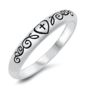 cross heart vine swirl purity love ring new .925 sterling silver band size 8