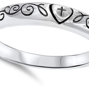 Cross Heart Vine Swirl Purity Love Ring New .925 Sterling Silver Band Size 8