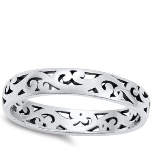 Filigree Eternity Stackable Vine Ring New .925 Sterling Silver Band Size 8