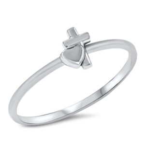 heart cross high polish simple dainty ring .925 sterling silver band size 6