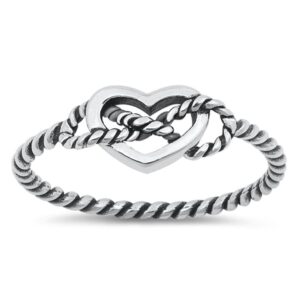 oxidized infinity rope love knot heart ring .925 sterling silver band size 9