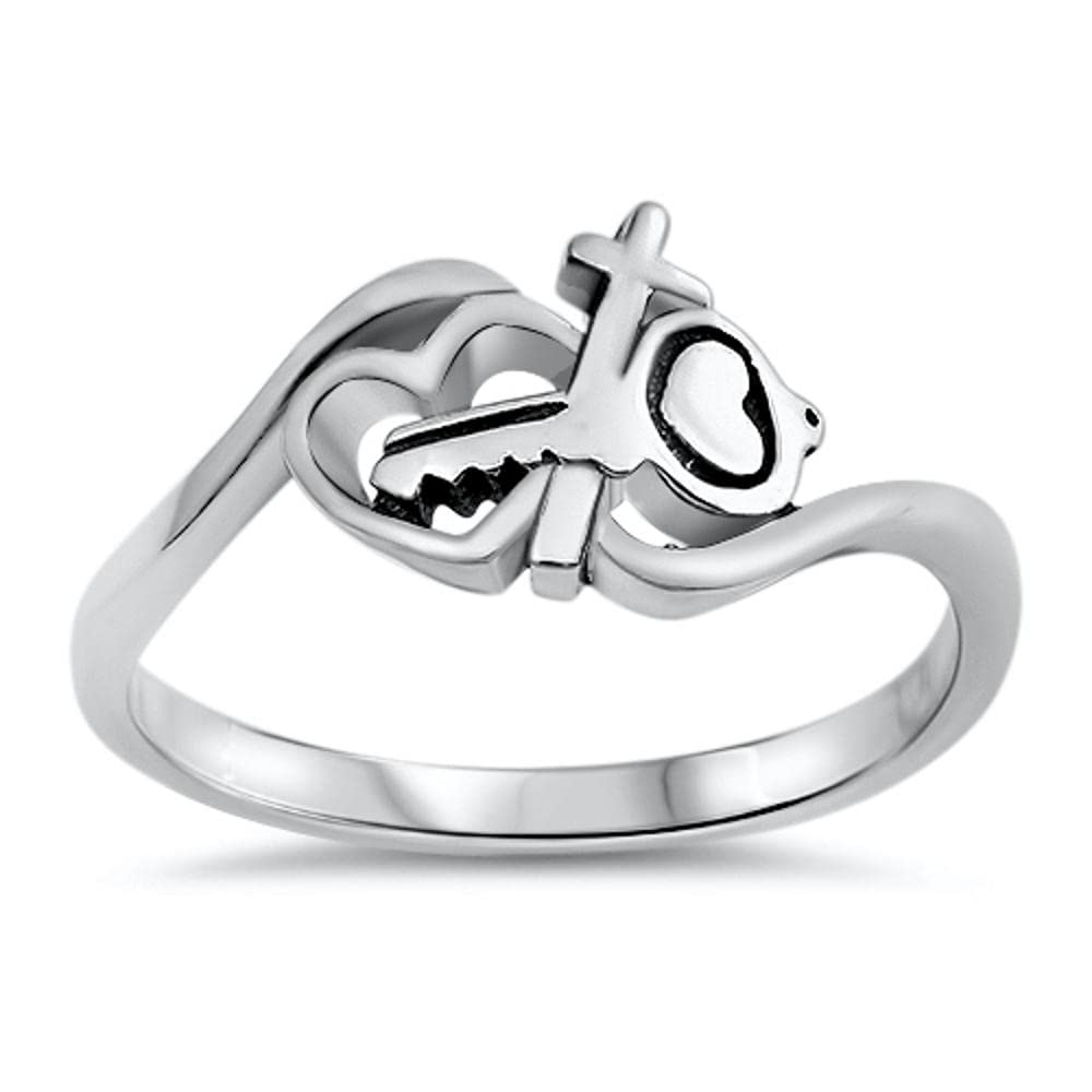 Heart Cross Key Infinity Love Knot Ring New .925 Sterling Silver Band Size 7