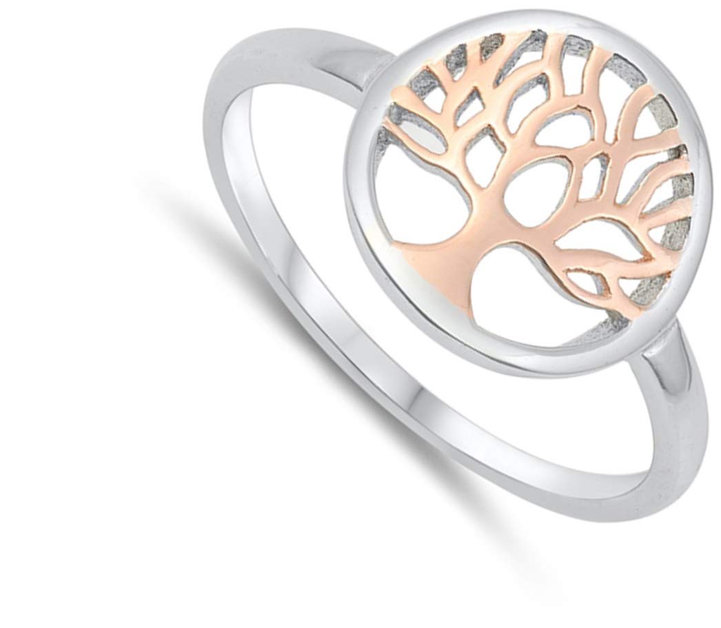 Rose Gold-Tone Tree of Life Cutout Ring .925 Sterling Silver Size 9