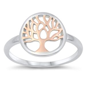 rose gold-tone tree of life cutout ring .925 sterling silver size 9