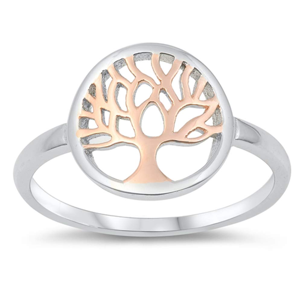 Rose Gold-Tone Tree of Life Cutout Ring .925 Sterling Silver Size 9