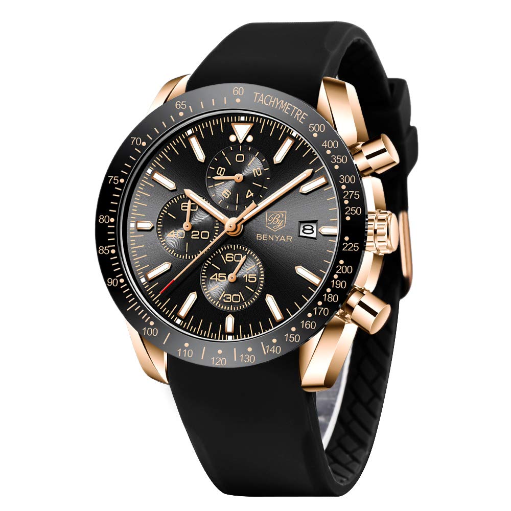 BENYAR - Stylish Wrist Watch for Men Silicone Strap Watches Quartz Movement, Waterproof and Scratch Resistant, Analog Chronograph Business Watch Mens Gift.