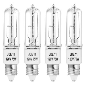 4-pack jde11 120v 75w halogen jde11 75w bulb warm white 75 watt t4 e11 bulb jd e11 t4 75w for chandeliers, pendants, table lamps, cabinet lighting, mini-candelabra base t4 bulb, by bluexbulbs