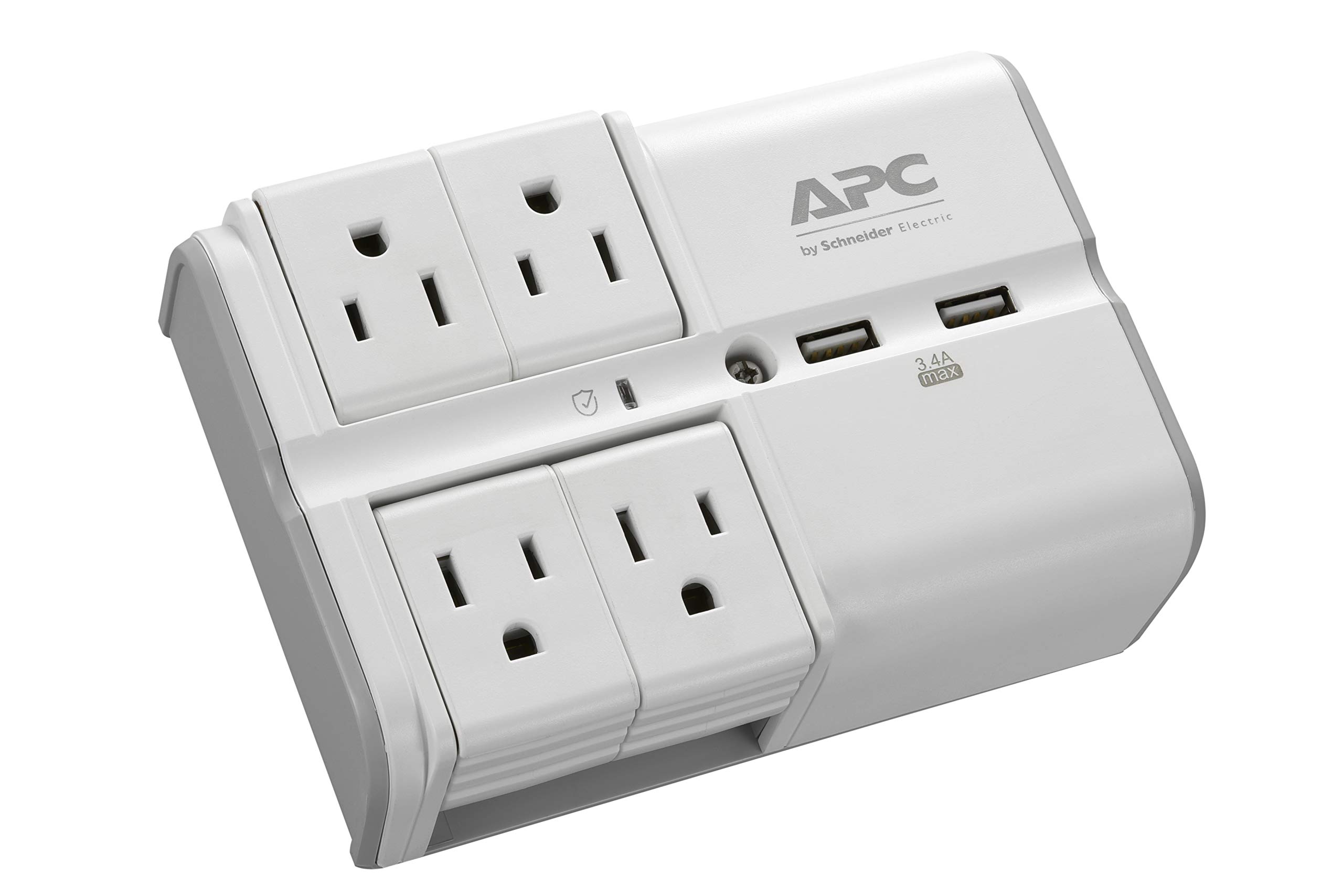 APC Wall Outlet Surge Protector with USB Ports, PE4WRU3, (4) Rotating Multi Plug Outlet, 1080 Joule Surge Protection