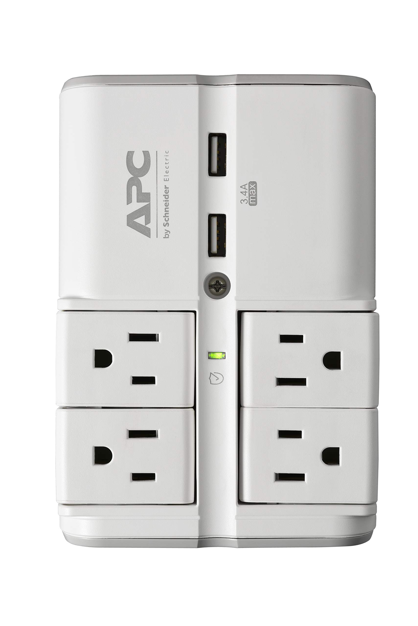 APC Wall Outlet Surge Protector with USB Ports, PE4WRU3, (4) Rotating Multi Plug Outlet, 1080 Joule Surge Protection