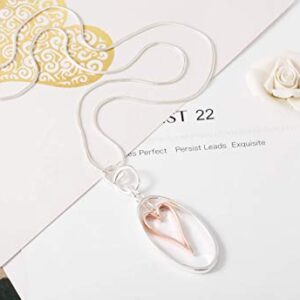 welbijoux Necklaces for Women Heart Pendant Long Sweater Layered Y Statement Lariat Silver Rose Gold Chain Necklace with Gifts Box (Rose Gold)