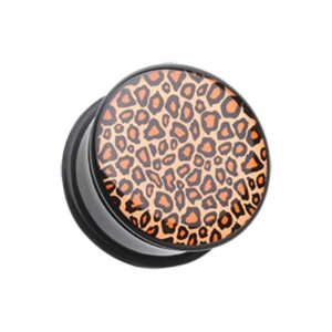 asian leopard print single flared ear gauge wildklass plug (2 ga (6.5mm))