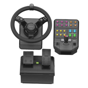 logitech g farm simulator heavy equipment bundle (2nd generation), steering wheel controller for farm simulation 19 (or older), wheel, pedals, vehicle side panel control deck for pc/ps4 (renewed)